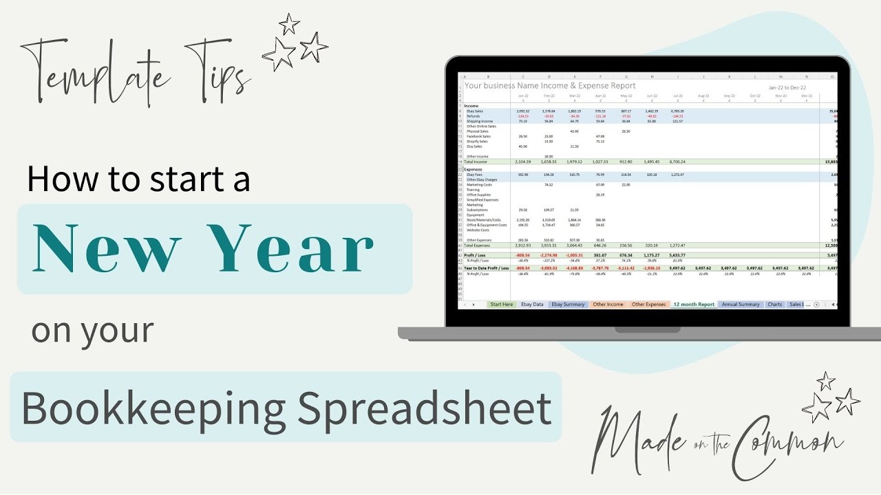 How to set up for a new year in your Bookkeeping Spreadsheet. - YouTube