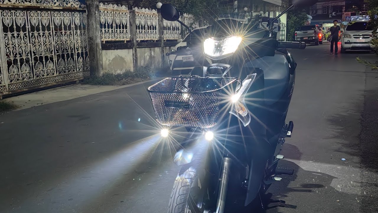 Honda Wave 125 LED ติดตั้งไฟสปอร์ตไลท์ LED ซันบีม 40 วัตต์ขาวต่ำเหลือง ...