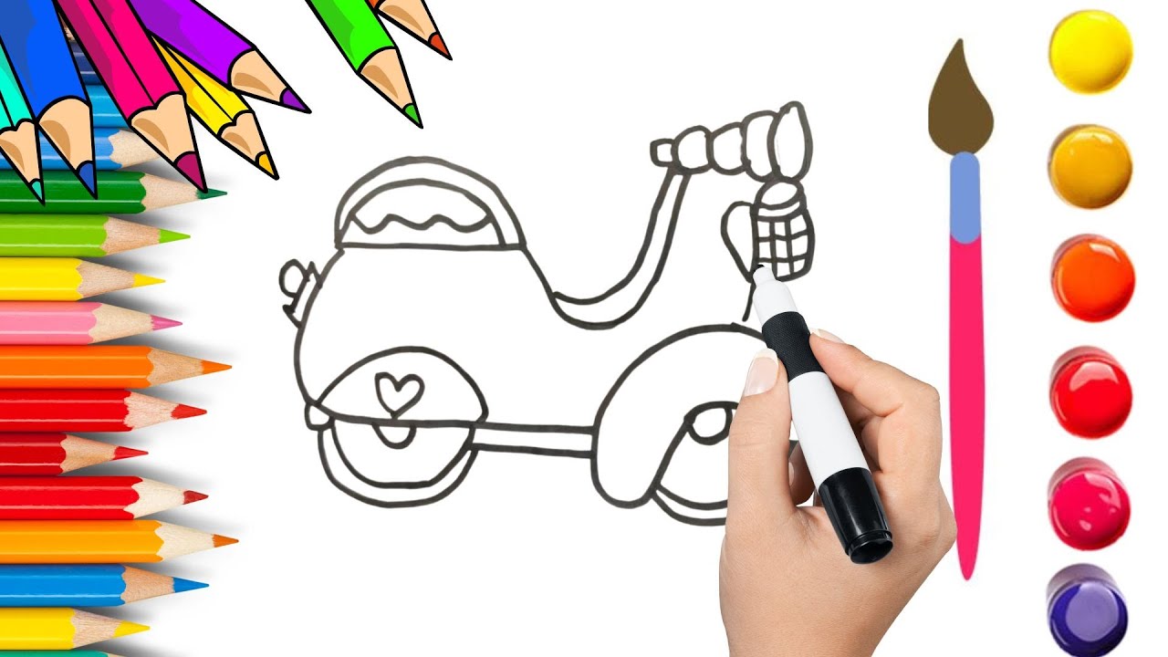 How To Draw cute Motorcycle🏍️ EASY Drawing, Painting & Coloring For ...