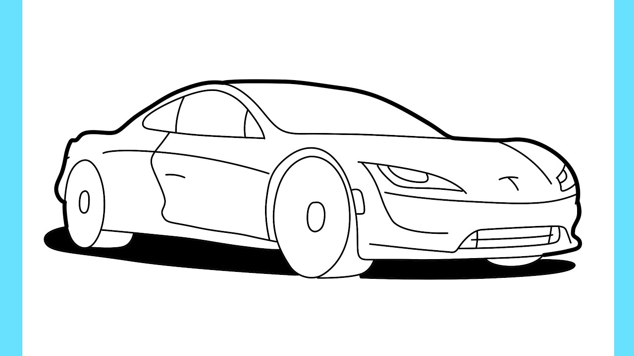 How to Draw Tesla Roadster Step by Step | Tesla Roadster Drawing - YouTube