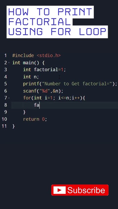 How to Code Factorial in C with a for Loop #programming #cprogramming #codingchallenge #coding ...