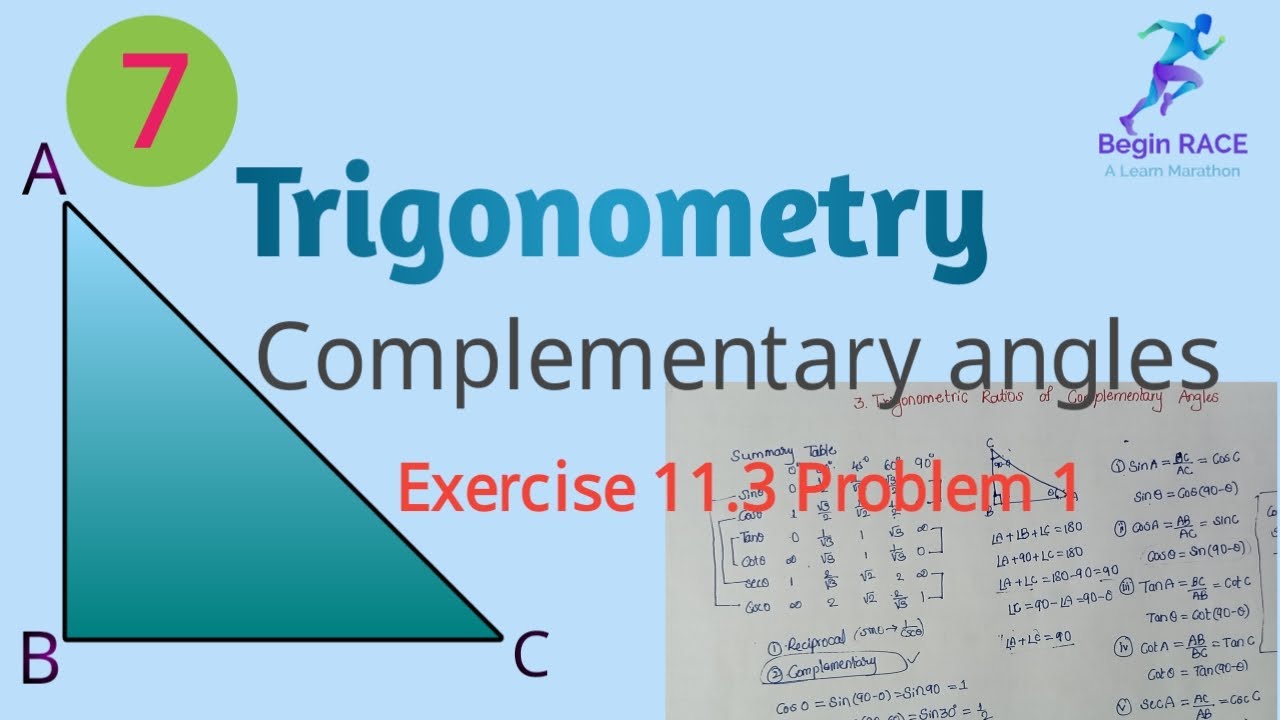 7.Trigonometry | Complementary angles | 1.7 Explanation and exercise ...