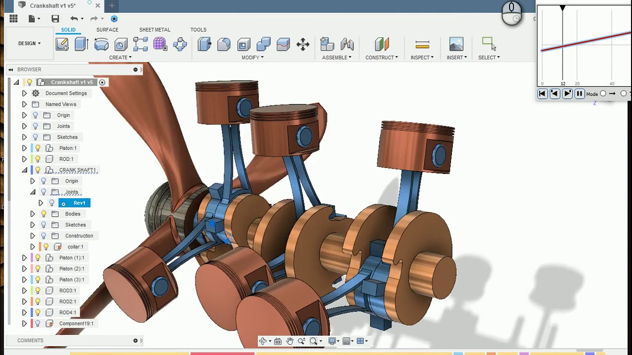 Crankshaft (6 piston ) motion study in Fusion 360 - YouTube