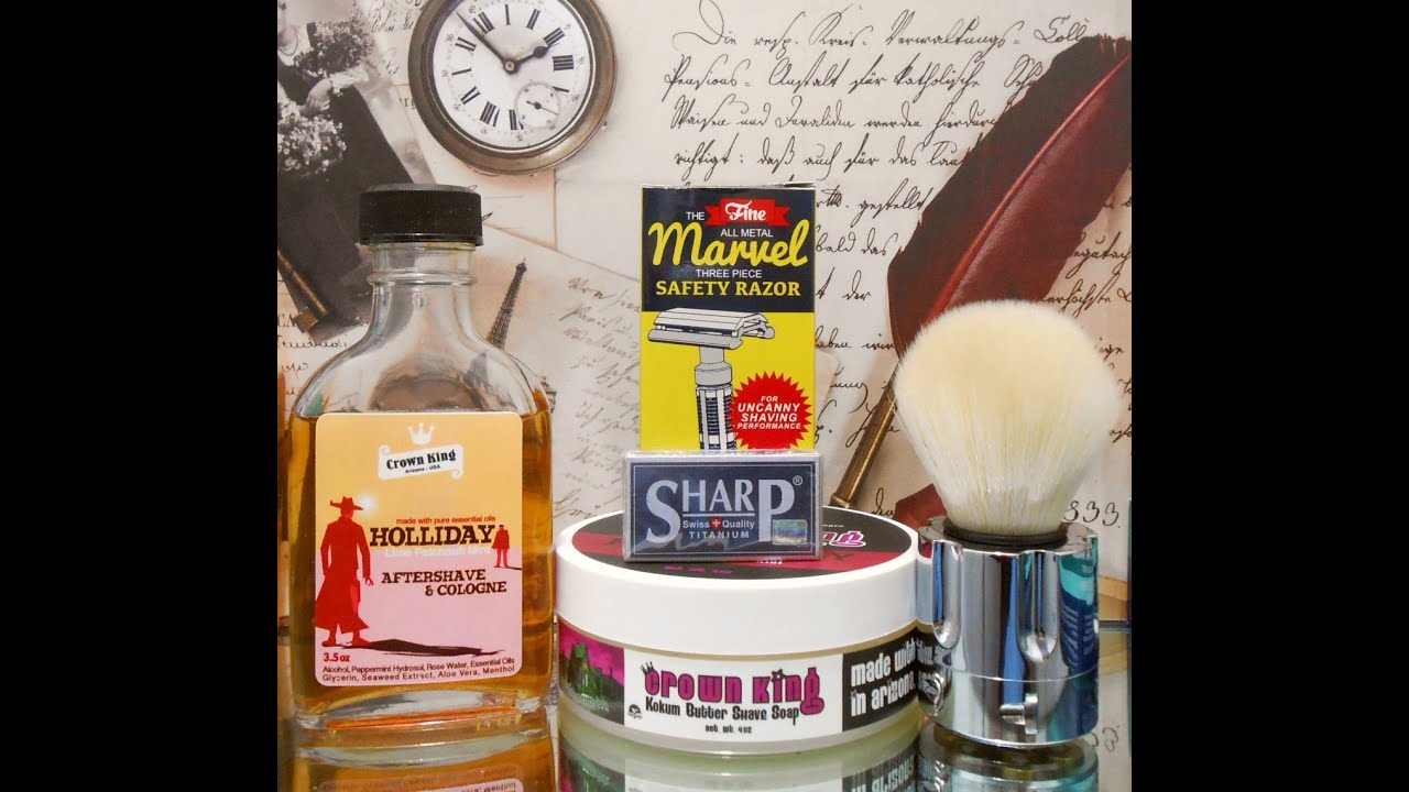 Fine Marvel Razor, PAA Crown King Holliday soap and aftershave - YouTube