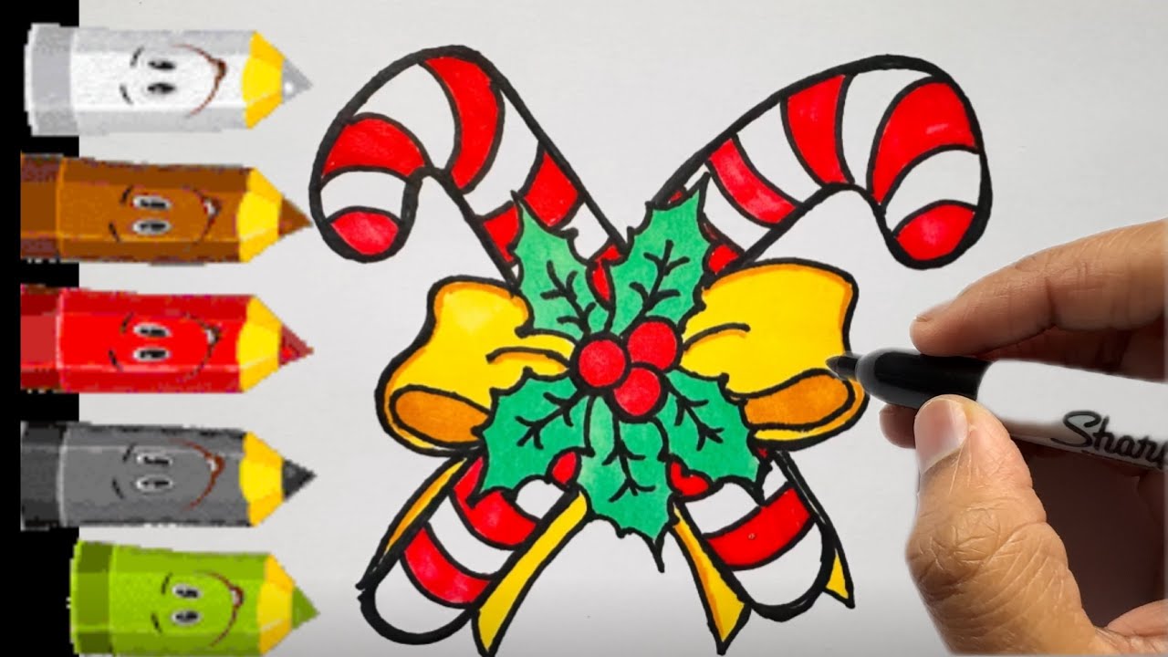 How to Draw A Candy Cane | step by step drawing - YouTube
