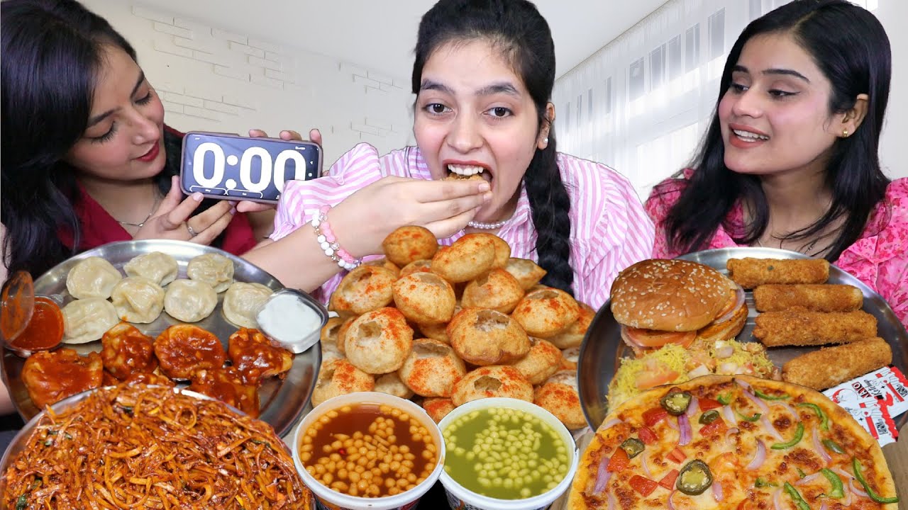 10 Seconds Street Food Challenge, Golgappa, Spicy Momos👹 Pizza, Burger ...