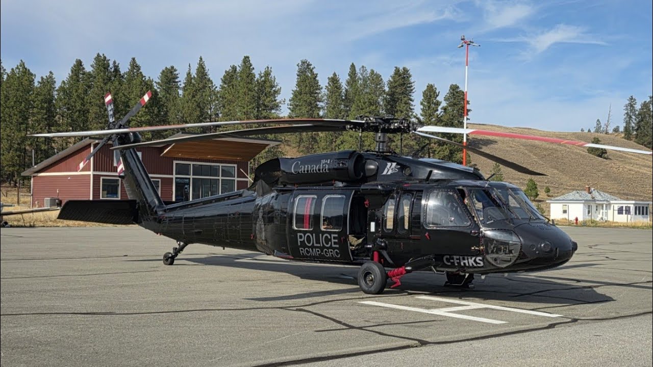 RCMP/HTS Black Hawk Helicopter at Princeton, BC airport. (CYDC) Friday ...