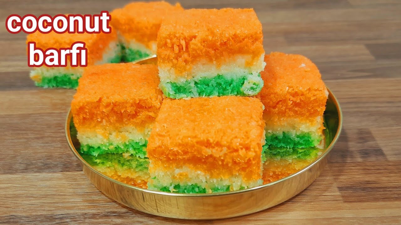 Coconut barfi recipe with condensed milk | nariyal barfi | tri colour ...