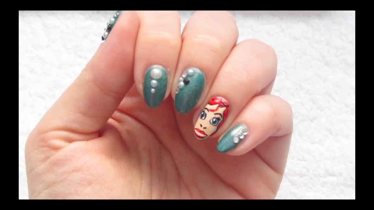 Ariel Nail Art and Embellished Nails Tutorial - YouTube