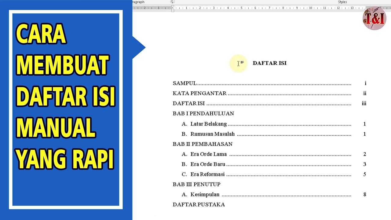 Cara Membuat Daftar Isi Manual yang rapi - YouTube
