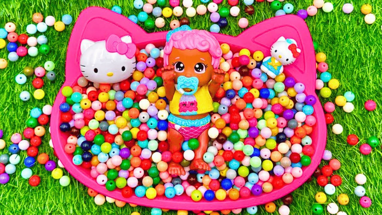 Satisfying Video Mixing Glossy Skittles Beads in Kitty Bathtub Cutting ...
