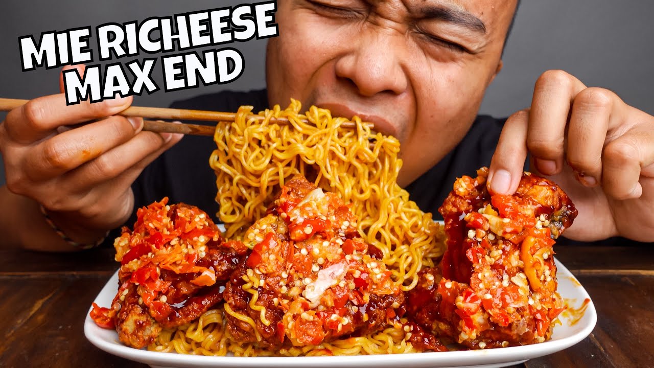 ASMR MUKBANG MIE RICHEESE + AYAM RICHEESE + SAMBAL GEPREK! - YouTube