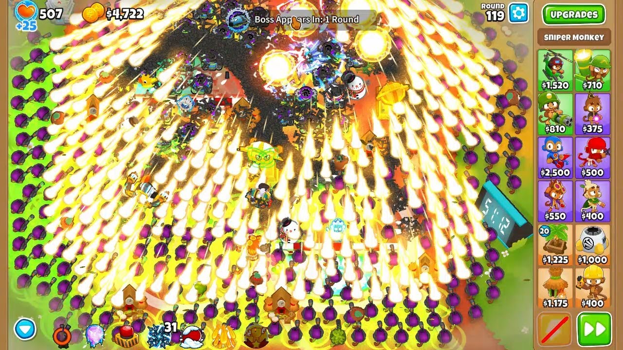 How To Beat Up Round 119 In Bloons TD6 With 290 Snipers - Four Circles ...
