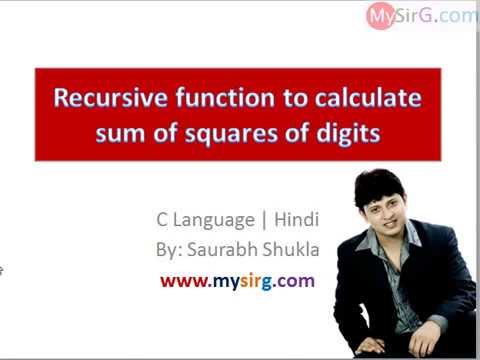 Recursive function to calculate sum of squares of digits in C language Hindi - YouTube