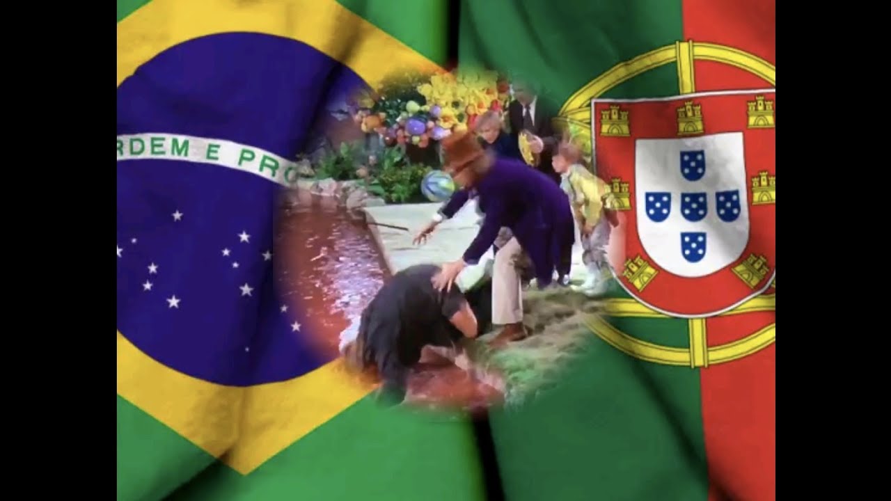 (Brazilian Portuguese) Augustus Gloop falls into the chocolate river ...
