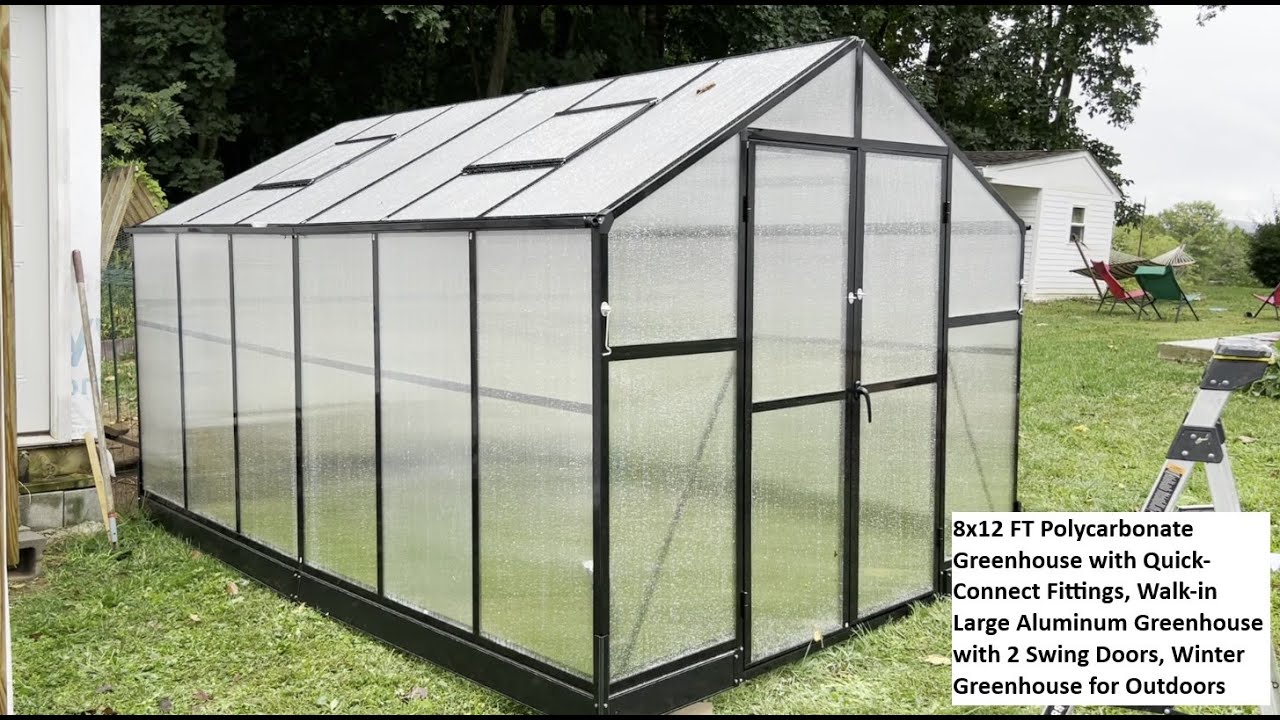 8x12 FT Polycarbonate Greenhouse, Quick-Connect Fittings, Walk-in Large ...