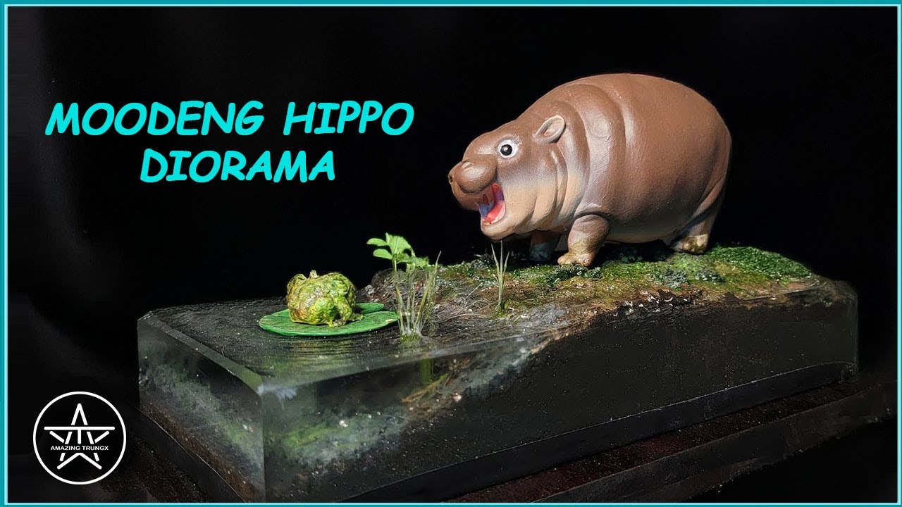 How to make Moo Deng - a Baby Hippo and swamp Frog Diorama of Realistic ...