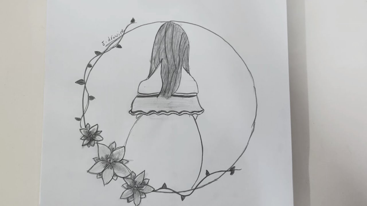How to draw a girl from behind inside circle/easy draw for beginner ...