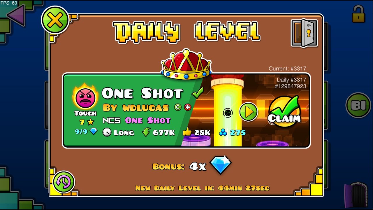 Daily level #279 | One Shot By wdlucas 100% | Geometry Dash 2.207 - YouTube