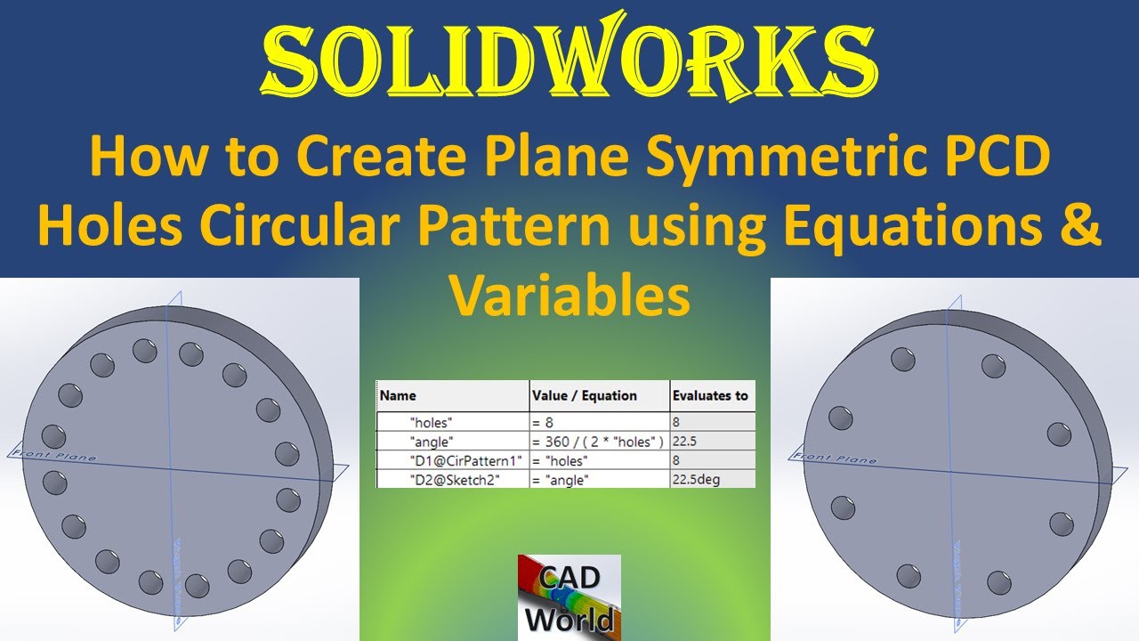 SolidWorks | How to Create Plane Symmetric PCD Holes Circular Pattern ...