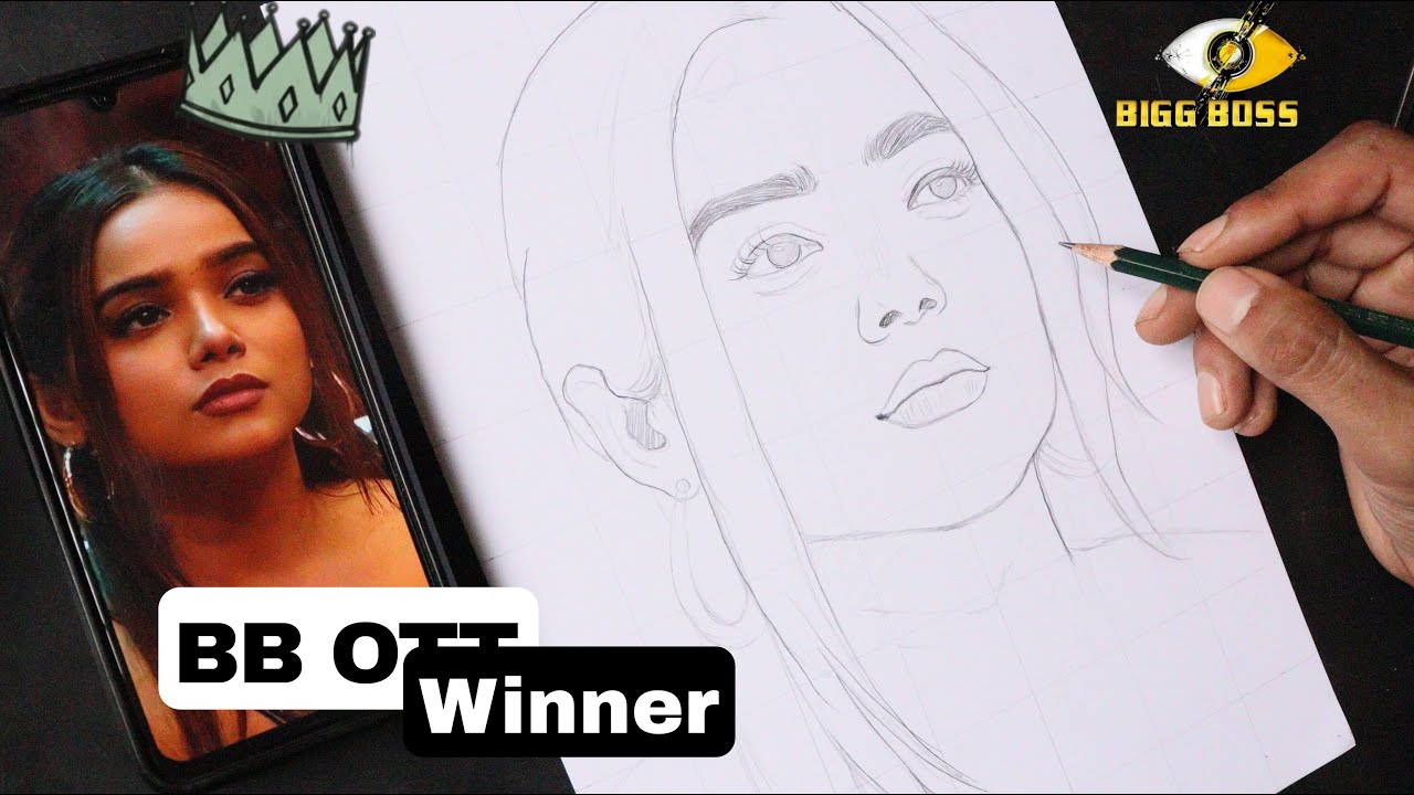 Manisha Rani drawing // outline using grid method jhalak dikhla ja ...