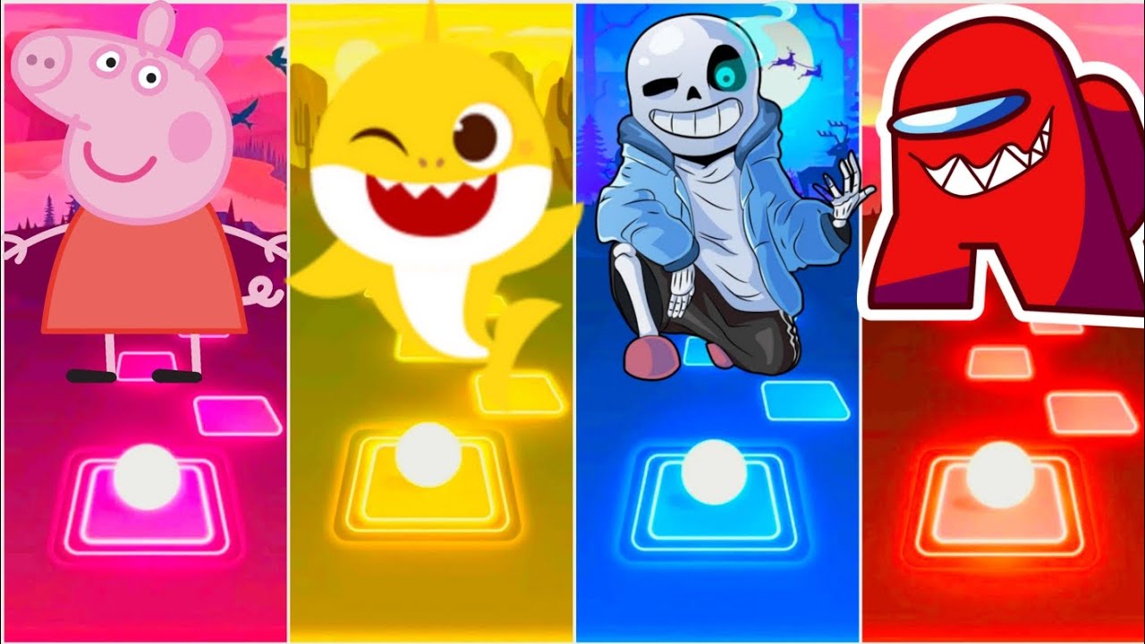 Tiles hop edm rush !!! Pepa pig Vs Baby shark Vs Among vs Sans - YouTube