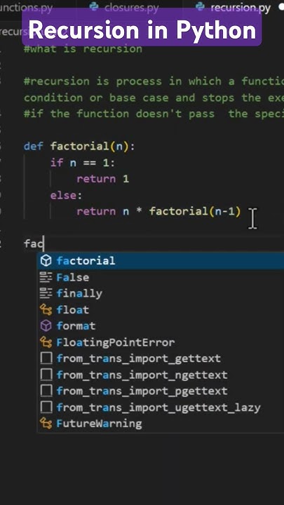 Recursion in Python under 60 seconds #python #pythonshorts #pythonfullcourse - YouTube