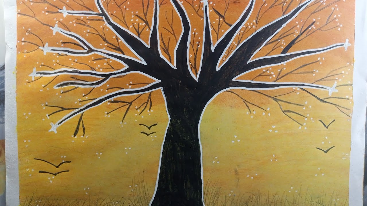 Easy Day Scenery Drawing With Oil Pastels For Beginners Step By Step ...