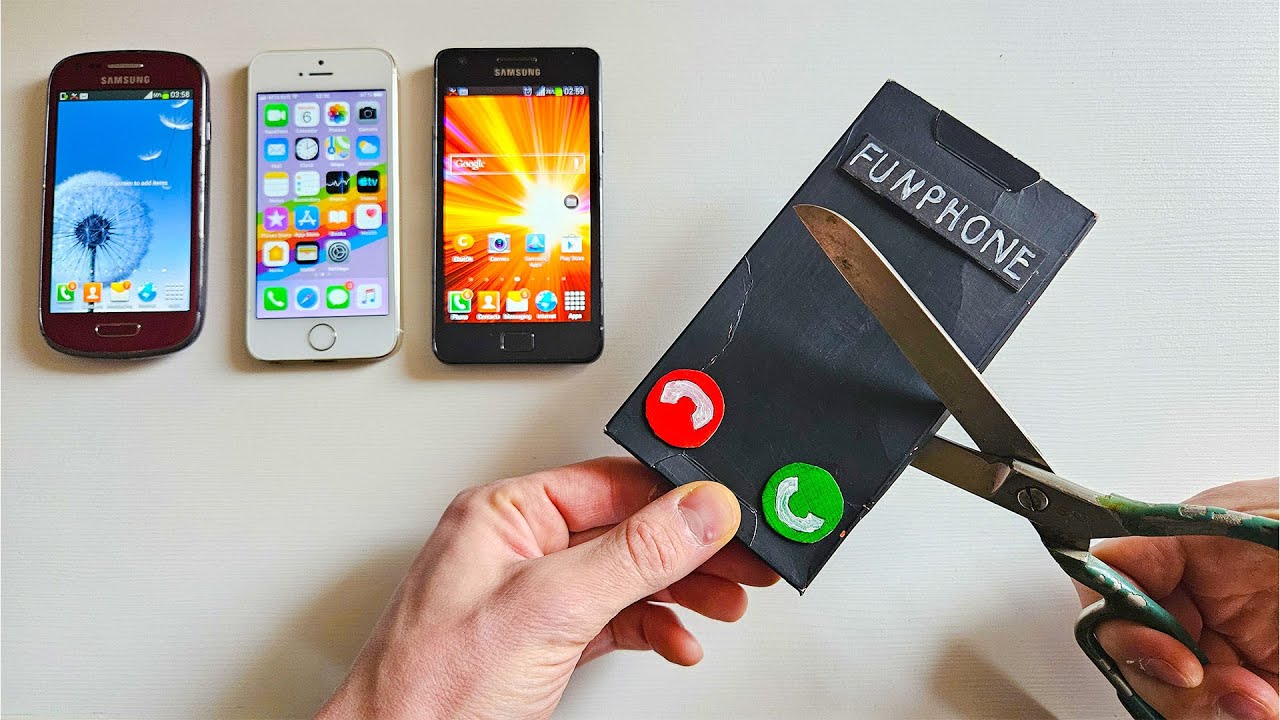 I cut phones with scissors incoming call cardboard iPhone 16 - YouTube