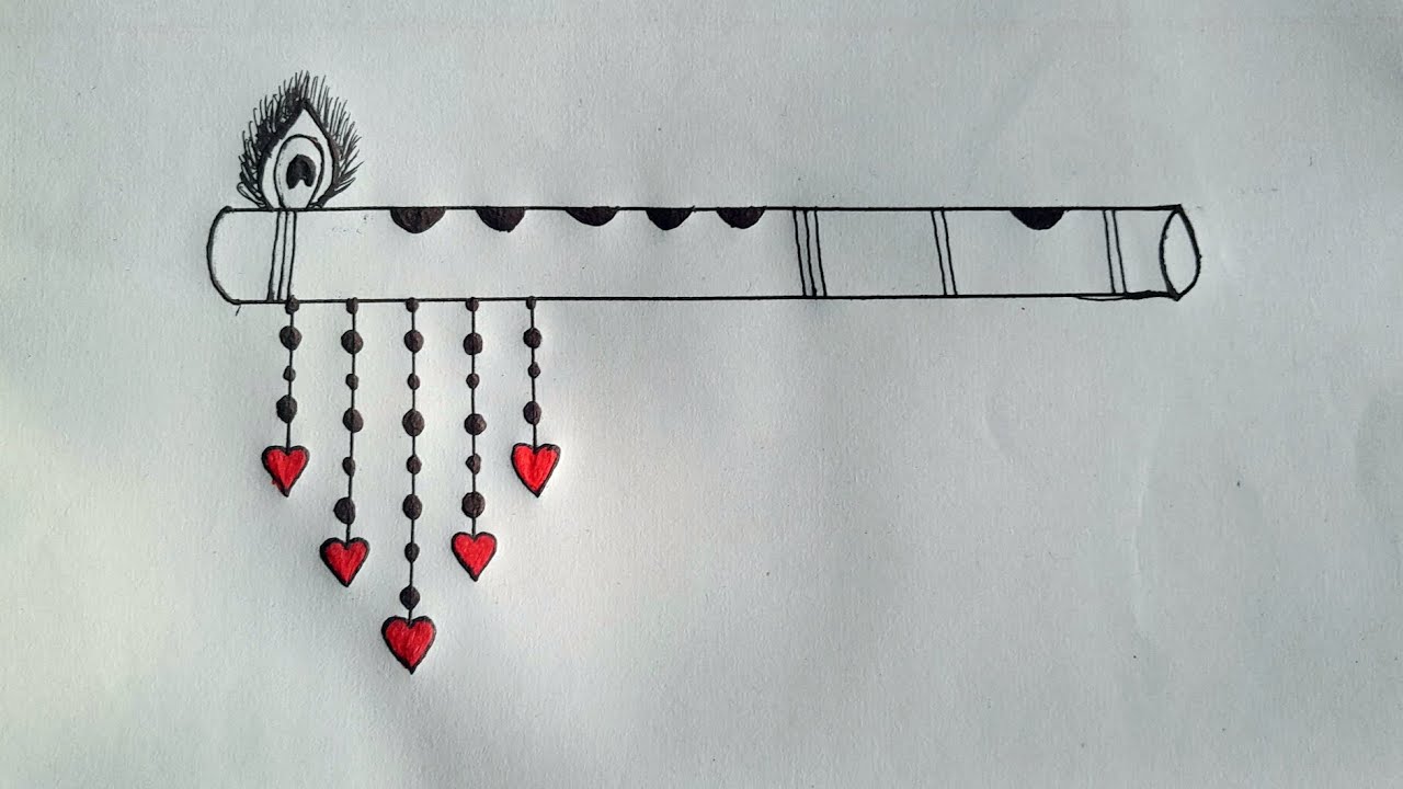 Easy flute drawing | Krishna Bansuri drawing | - YouTube