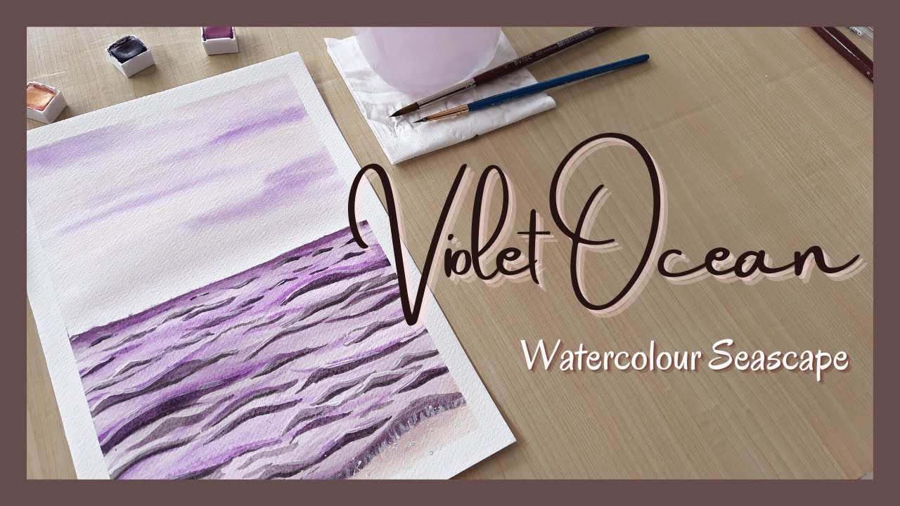 47. Violet Ocean | Painting seascape with watercolour - YouTube