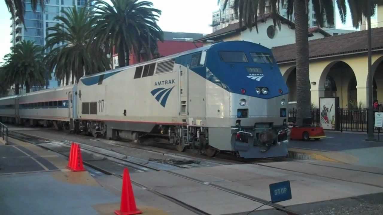 Amtrak P42DC #117 and NPCU #90230 on the Surfline, July 2011 - YouTube