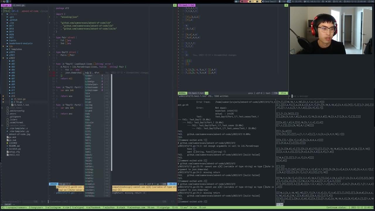 Advent of Code 2022 - Day 13 | Go (880*, 1238**) - YouTube