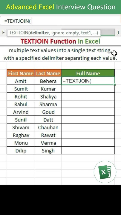 TEXTJOIN function in excel | TEXTJOIN formula in excel | excel interview questions excel tips ...