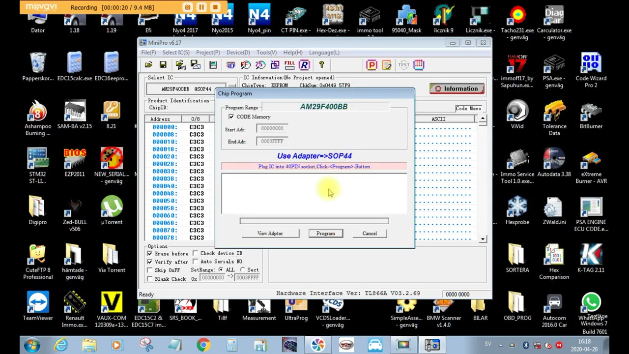 Minipro read 29F400 - YouTube