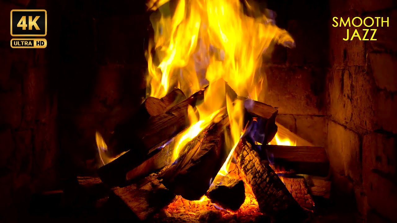 Relaxing Fireplace 4K 🔥 Tender Piano Jazz Music and Fire Sounds to ...