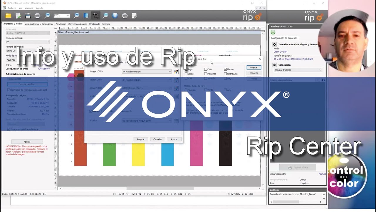Onyx Rip de Impresión en cama plana UV y control del color - YouTube