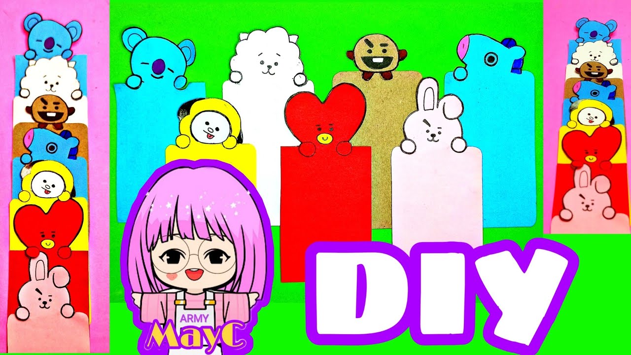 BT21 DIY BOOKMARKS😍// 7 BT21 CHARACTERS// INEXPENSIVE but BEAUTIFUL ...