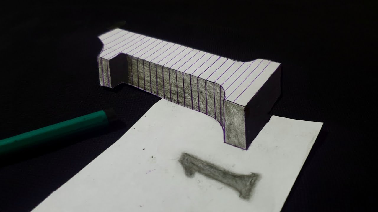 3D Art Trick on Line Paper ! How to Draw Floating Number 1 Easy Step by ...