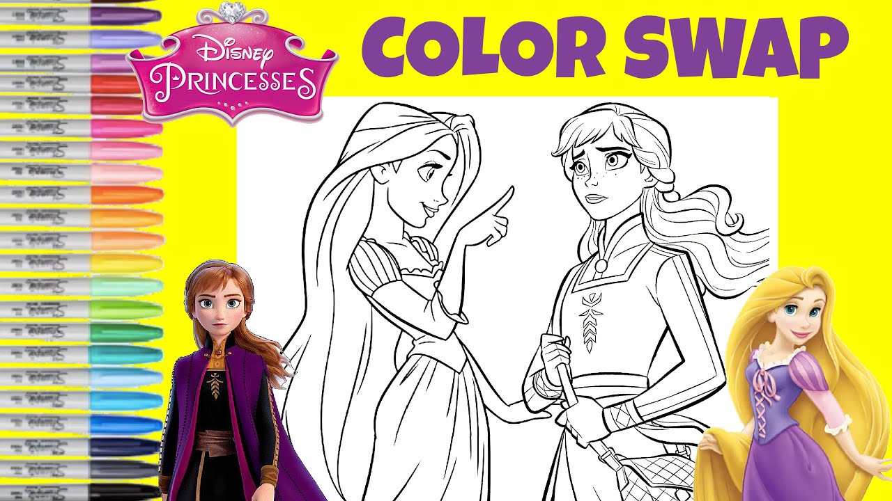 Disney Princess Coloring Book Pages Color Swap Anna and Rapunzel Belle ...