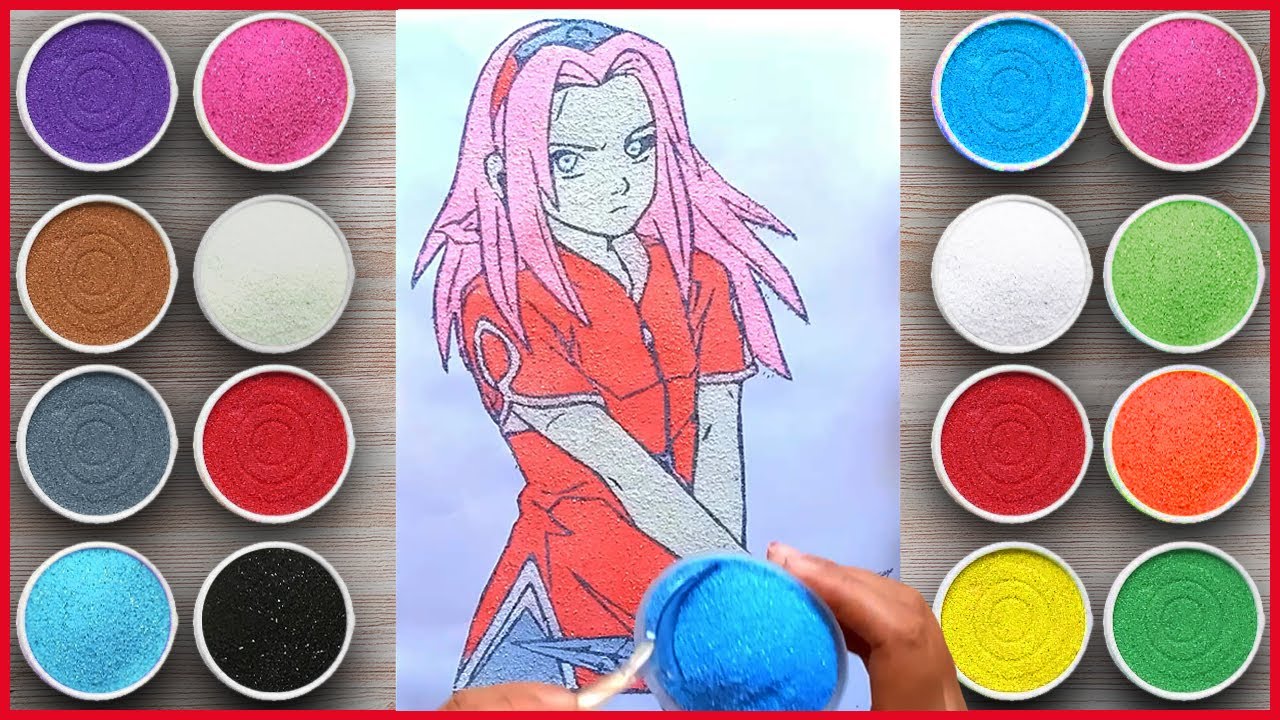 Coloring Sand Painting Beautiful Anime Sakura Naruto - YouTube
