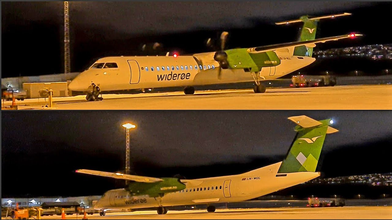 DHC Dash 8-400 engine start up & taxi out of stand 25 (Tromsø Airport ...