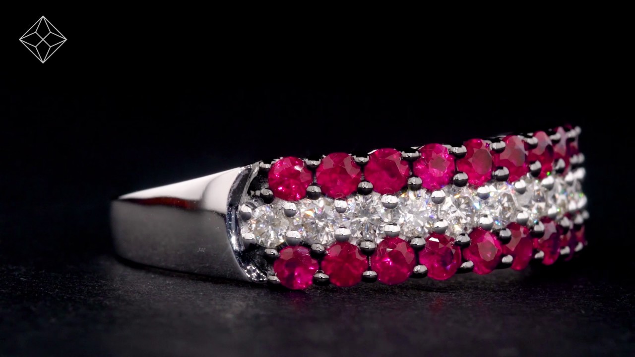 RUBY AND DIAMOND TRIPLE ROW ASTERIA ETERNITY RING IN 18K WHITE GOLD ...