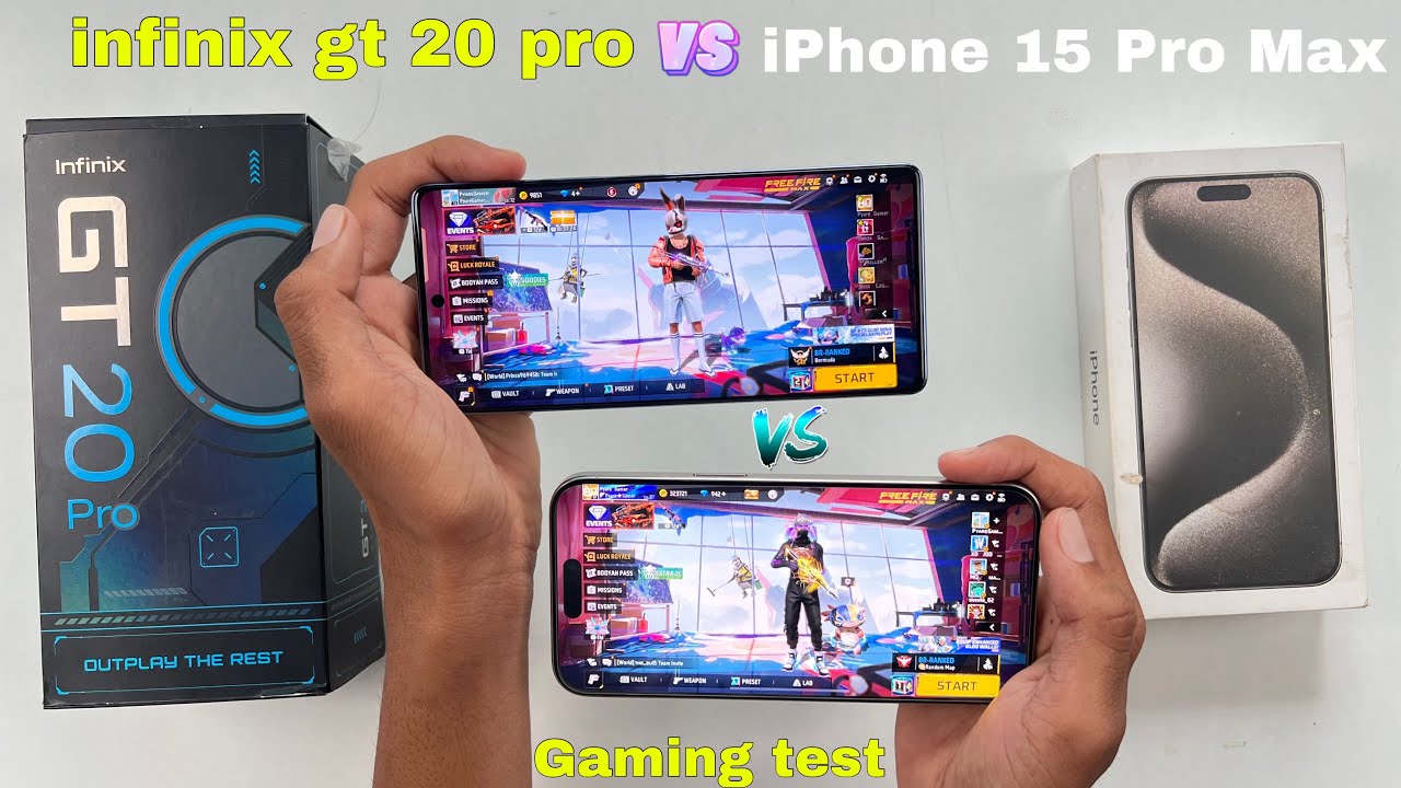 infinix gt 20 pro vs iPhone 15 pro max speed test and gaming test - YouTube