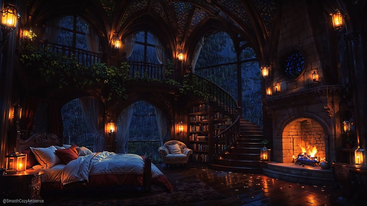 Heavy Thunderstorm in a Cozy Marvelous Castle Room With Rain Sounds - 8 ...