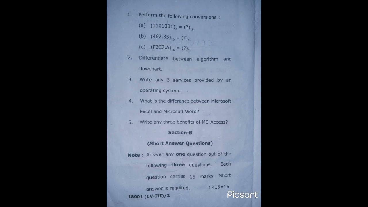 BCA 1st semester Question Paper Computer Fundamental and office ...