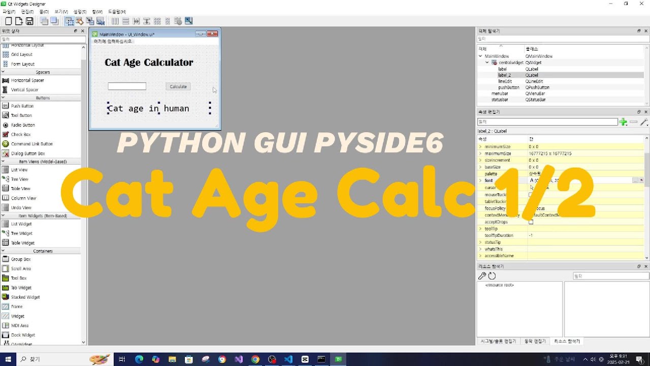 Cat Age Calculator 1/2 - Designing a GUI in PySide6 – Qt Designer in 1 ...