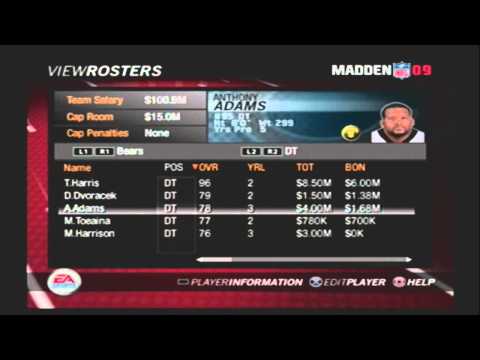 2008-09 - Retro NFL Rosters Chicago Bears Team Roster Madden NFL 2009
