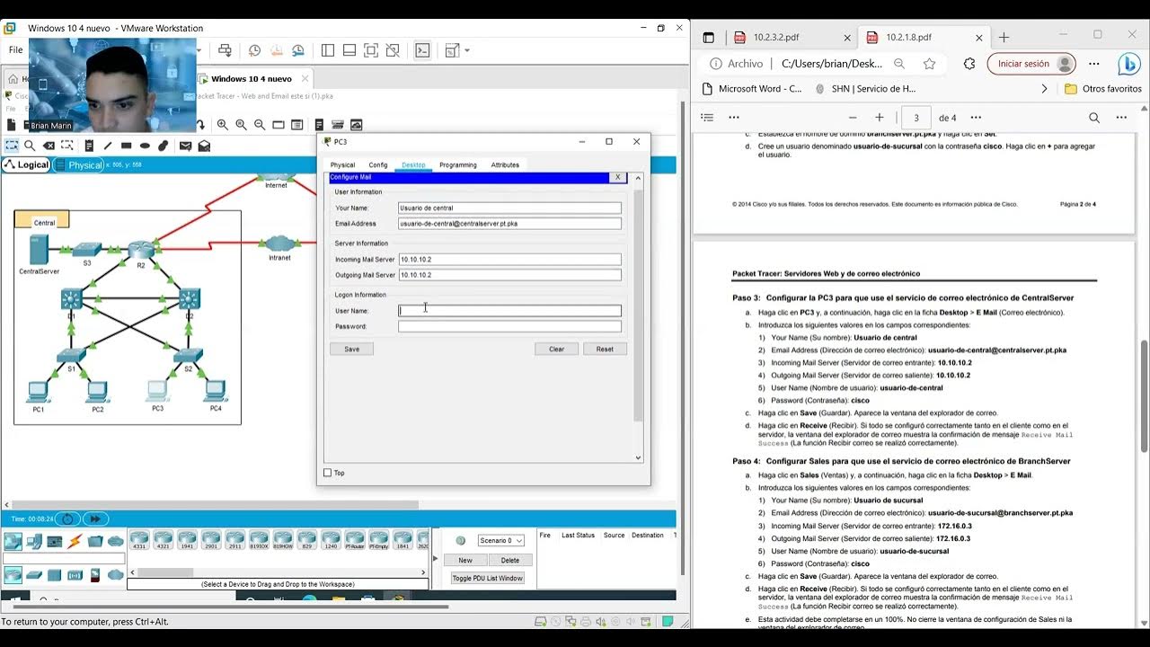 10.2.1.8 CISCO PACKET TRACER LABORATORIO WEB Y DE CORREO - YouTube