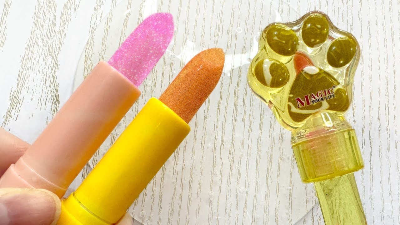 Makeup Slime Mixing yellow & pink makeup into clear slime! Satisfying ...